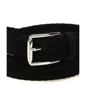 TOD'S Braided Suede Leather Belt With Metal Buckle - Black
