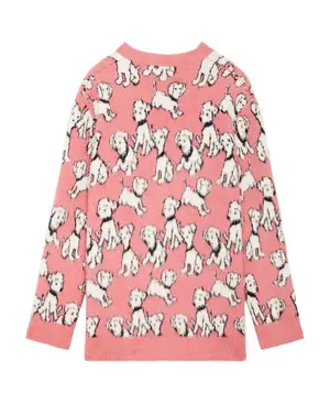 Celine Jacquard Cardigan In Brushed Cotton - Pink
