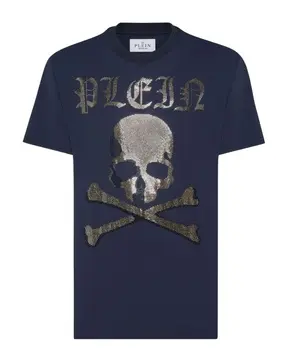 Philipp Plein Round Neck Ss Strass Skull Bones T-shirt - Navy