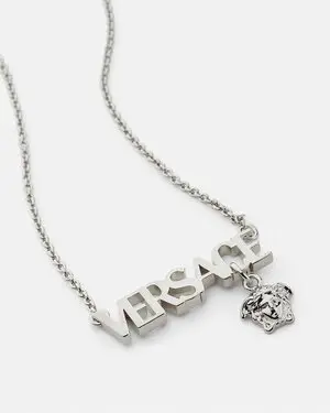 Versace Logo Lettering Medusa Pendant Necklace - Silver