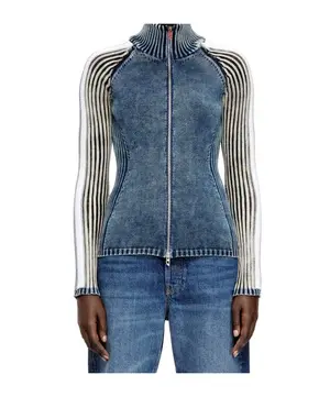 DIESEL® M-estrella High-neck Jacket With Sporty Stripes - Blue/white