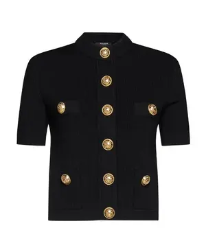 Balmain Logo Button Knitted Sweater - Black
