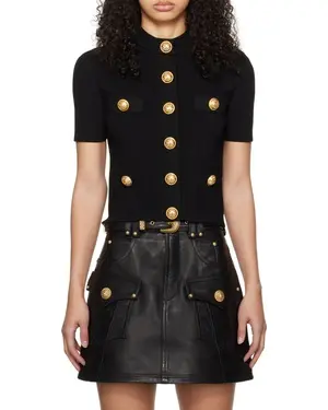 Balmain Logo Button Knitted Sweater - Black