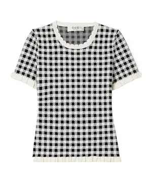Sea Saige Ruffled Gingham Jacquard-knit Top