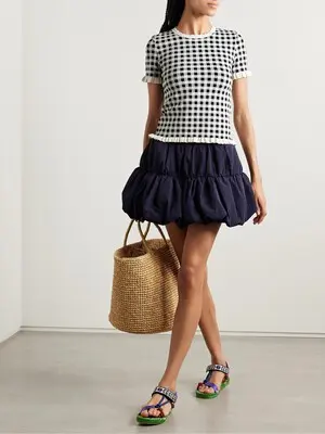 Sea Saige Ruffled Gingham Jacquard-knit Top