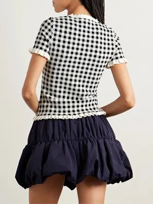 Sea Saige Ruffled Gingham Jacquard-knit Top