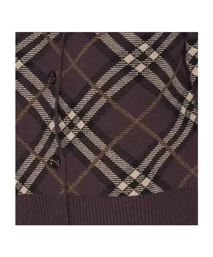 Burberry Checked Crewneck Knitted Cardigan - Black
