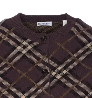 Burberry Checked Crewneck Knitted Cardigan - Black