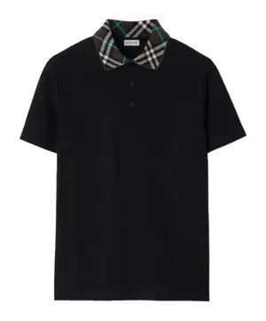 Burberry Checked Short Sleeved Polo Shirt - Black