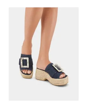 ROGER VIVIER Embellished Espadrille Platform Mules