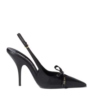 Miu Miu Leather Slingback Pumps With Bow Detailing - Black