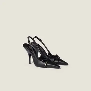 Miu Miu Leather Slingback Pumps With Bow Detailing - Black