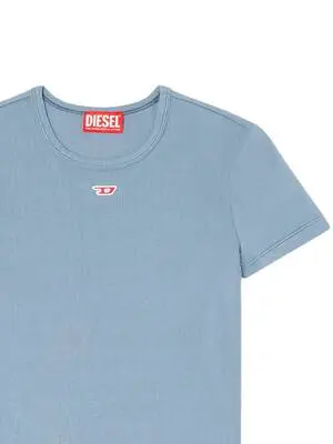 DIESEL® Crewneck T-shirt With Embroidered D Patch - Light Blue