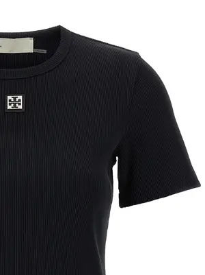 Tory Burch Ribbed Logo Patch T-shirt - Black