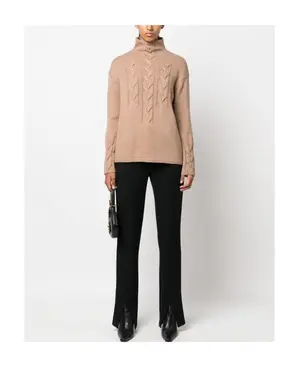Max Mara High-necked Long-sleeved Wool Sweater With Twisted Pattern - Brown