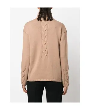 Max Mara High-necked Long-sleeved Wool Sweater With Twisted Pattern - Brown