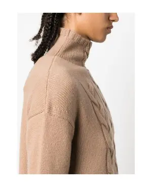 Max Mara High-necked Long-sleeved Wool Sweater With Twisted Pattern - Brown