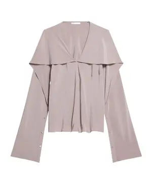 Helmut Lang Draped V-neck Blouse With Combination Sleeves - Cashmere Grey