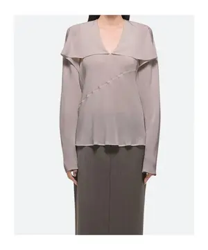 Helmut Lang Draped V-neck Blouse With Combination Sleeves - Cashmere Grey