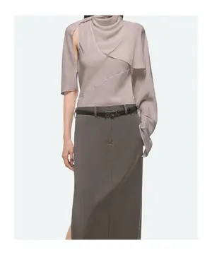 Helmut Lang Draped V-neck Blouse With Combination Sleeves - Cashmere Grey