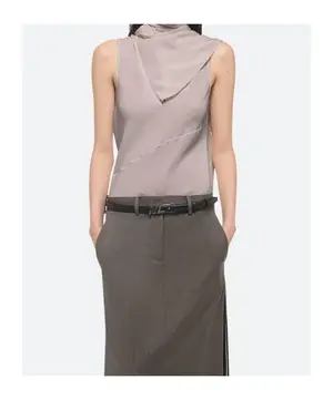 Helmut Lang Draped V-neck Blouse With Combination Sleeves - Cashmere Grey