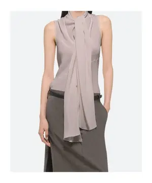 Helmut Lang Draped V-neck Blouse With Combination Sleeves - Cashmere Grey
