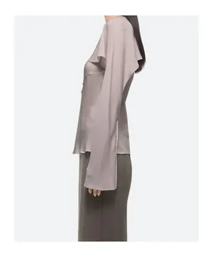 Helmut Lang Draped V-neck Blouse With Combination Sleeves - Cashmere Grey