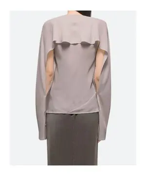 Helmut Lang Draped V-neck Blouse With Combination Sleeves - Cashmere Grey