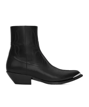 靴 CELINE LEON 39 Celine Leon Zipped Boot With Metal Toe In Shiny Calfskin - Black