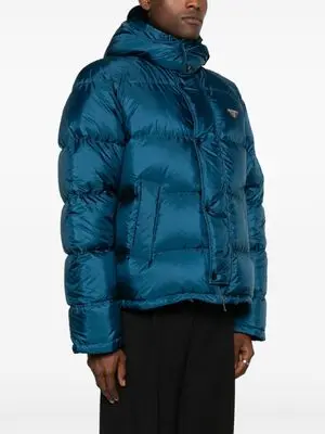 Prada Padded Hooded Jacket With Logo Plaque