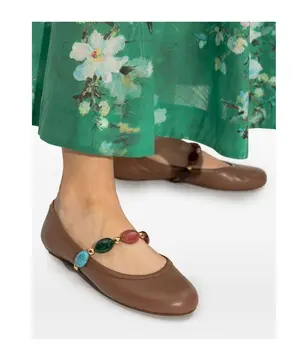 GIANVITO ROSSI Shanti Leather Ballerina Flats With Embellished Strap