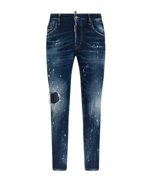 Dsquared2 Paint Splatter Distressed Skinny Fit Jeans - Navy Blue