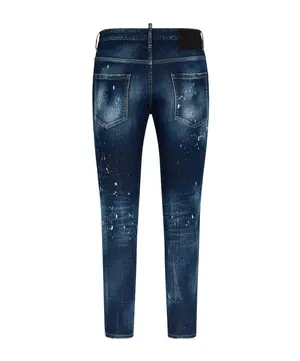 Dsquared2 Paint Splatter Distressed Skinny Fit Jeans - Navy Blue