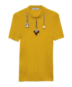 Prada Embellished Knit Top With Short Sleeves - Yellow