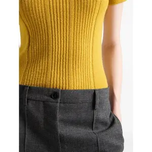 Prada Embellished Knit Top With Short Sleeves - Yellow