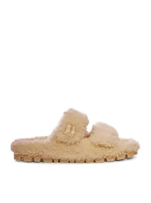 Miu Miu Shearling Slip-on Sandals With Lug Sole - Nude