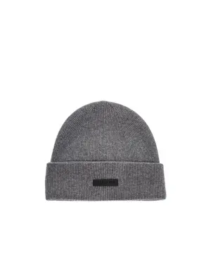 Fear Of God Logo Patch Ribbed Knit Beanie - Grey