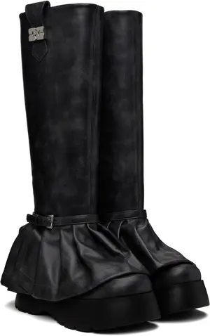 GANNI Kat Platform Boots With Detachable Ruffle - Ebony