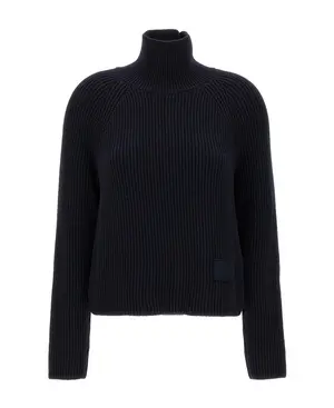AMI Paris Ribbed Turtleneck Sweater With Logo Patch - Black