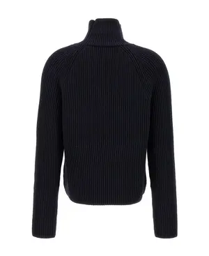 AMI Paris Ribbed Turtleneck Sweater With Logo Patch - Black