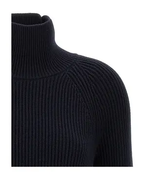 AMI Paris Ribbed Turtleneck Sweater With Logo Patch - Black