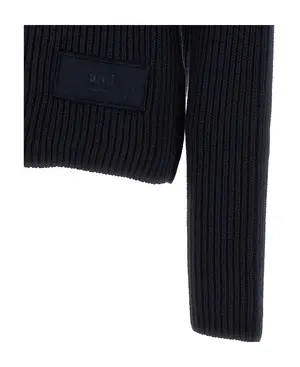 AMI Paris Ribbed Turtleneck Sweater With Logo Patch - Black