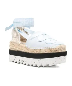 Stella McCartney Ribbon-detail Platform Espadrilles - Light Blue