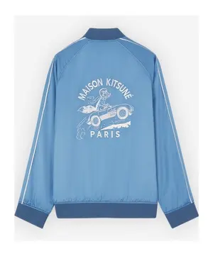 Maison Kitsuné Embroidered Satin Bomber Jacket - Blue