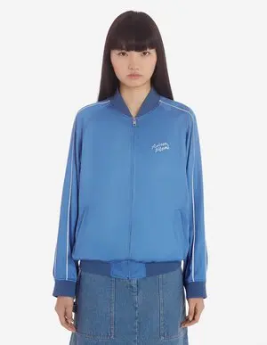 Maison Kitsuné Embroidered Satin Bomber Jacket - Blue