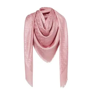 Fendi Ff Jacquard Fringed-edge Scarf - Pink