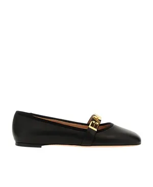 Bally Leather Ballerina Flats With Gold Logo Detailing