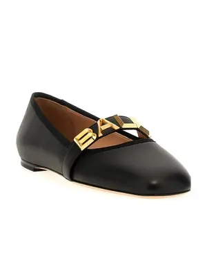 Bally Leather Ballerina Flats With Gold Logo Detailing