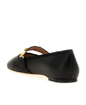 Bally Leather Ballerina Flats With Gold Logo Detailing
