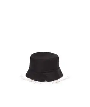 Prada Re-nylon Bucket Hat With Fur Trim - Black
